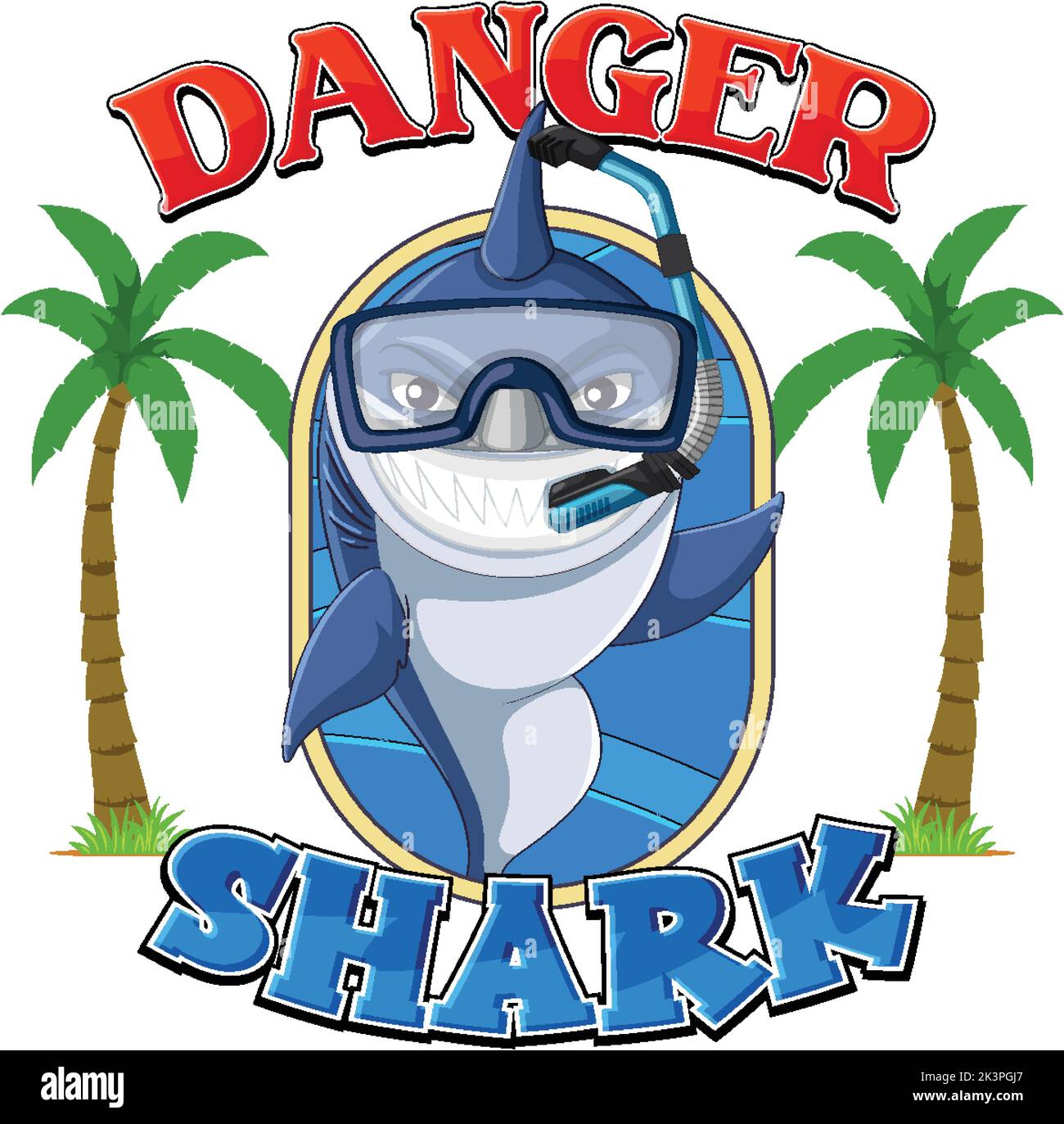 Shark cartoon character with danger icon illustration Stock Vector ...