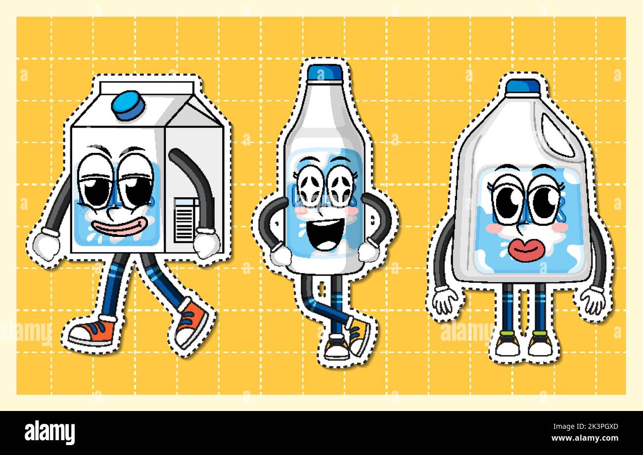 Milk cartoon character on grid background illustration Stock Vector ...
