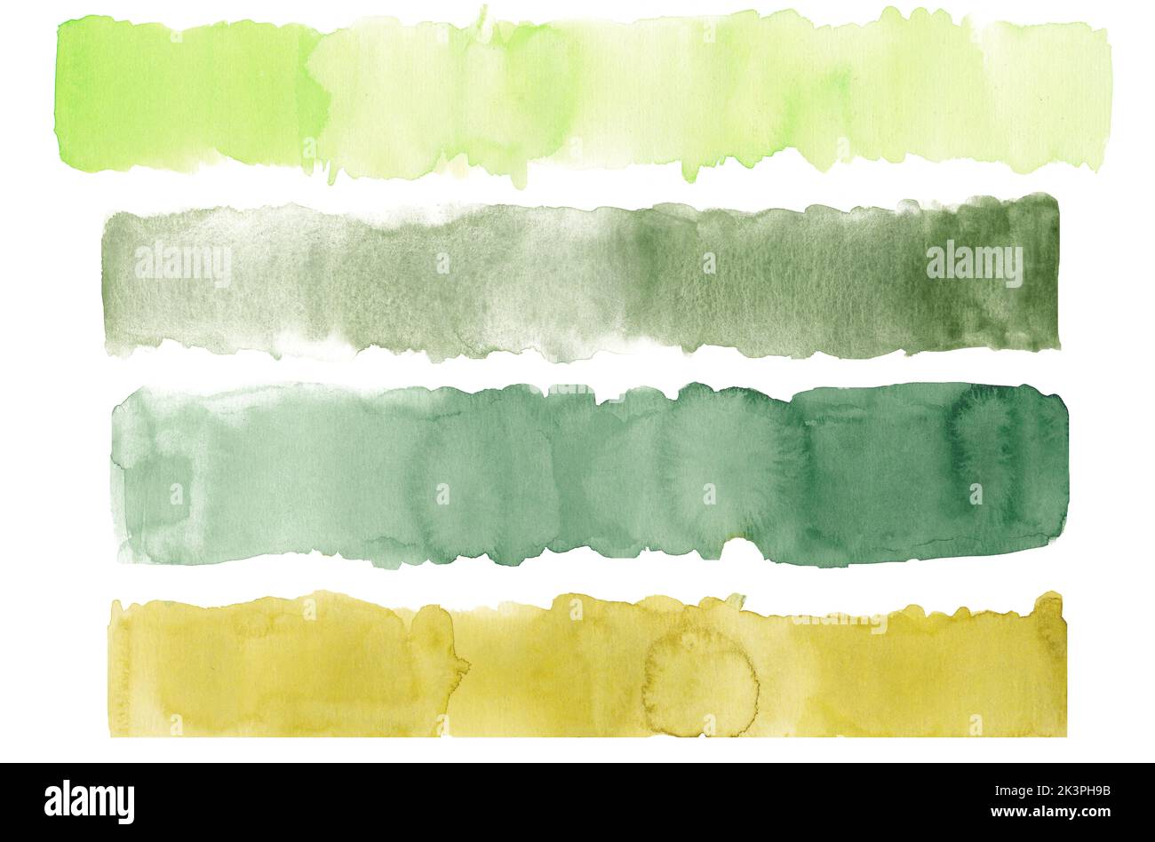 Hand drawn watercolor brushstroke in green earth color isolated on ...
