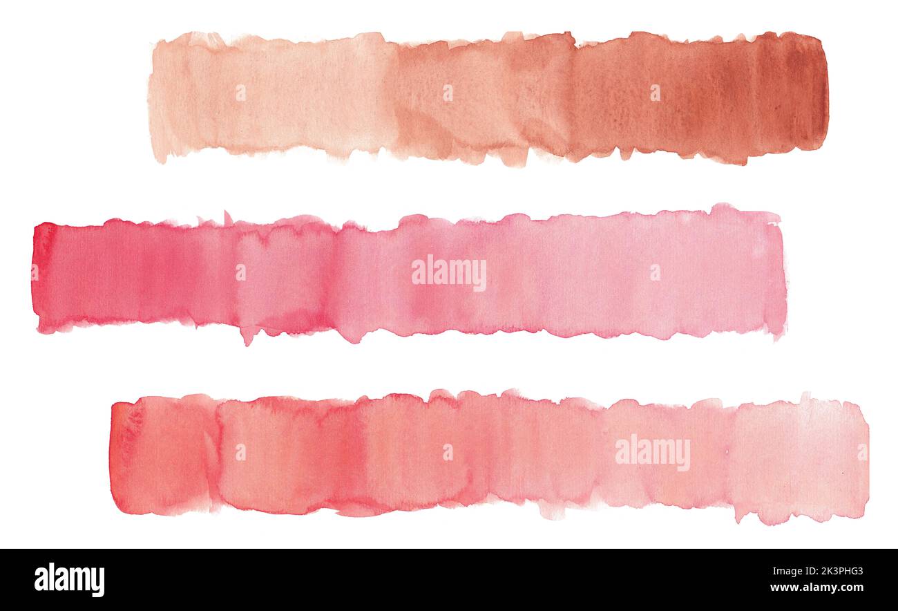 Hand drawn watercolor brushstroke in pastel pink and red color isolated ...