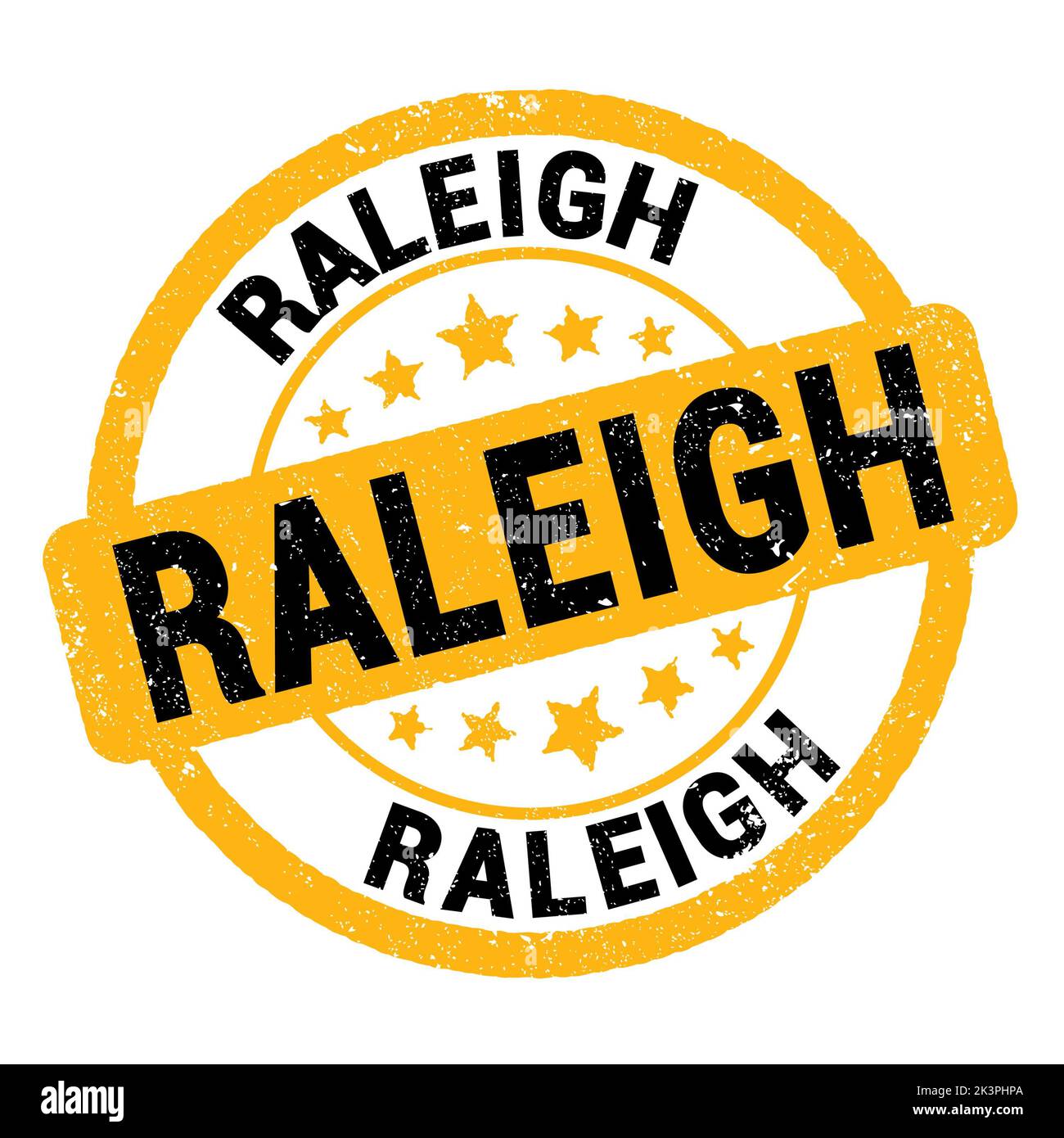 RALEIGH text written on yellow-black grungy stamp sign Stock Photo - Alamy