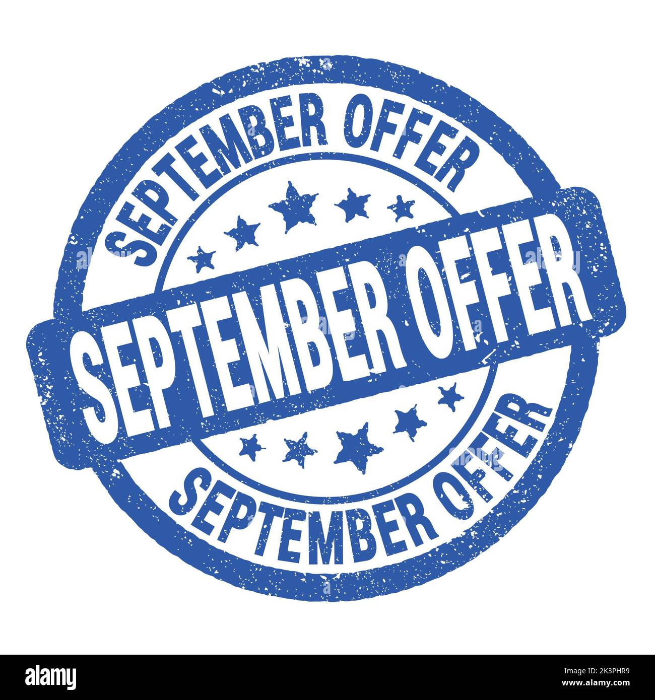 SEPTEMBER OFFER text written on blue grungy stamp sign Stock Photo - Alamy