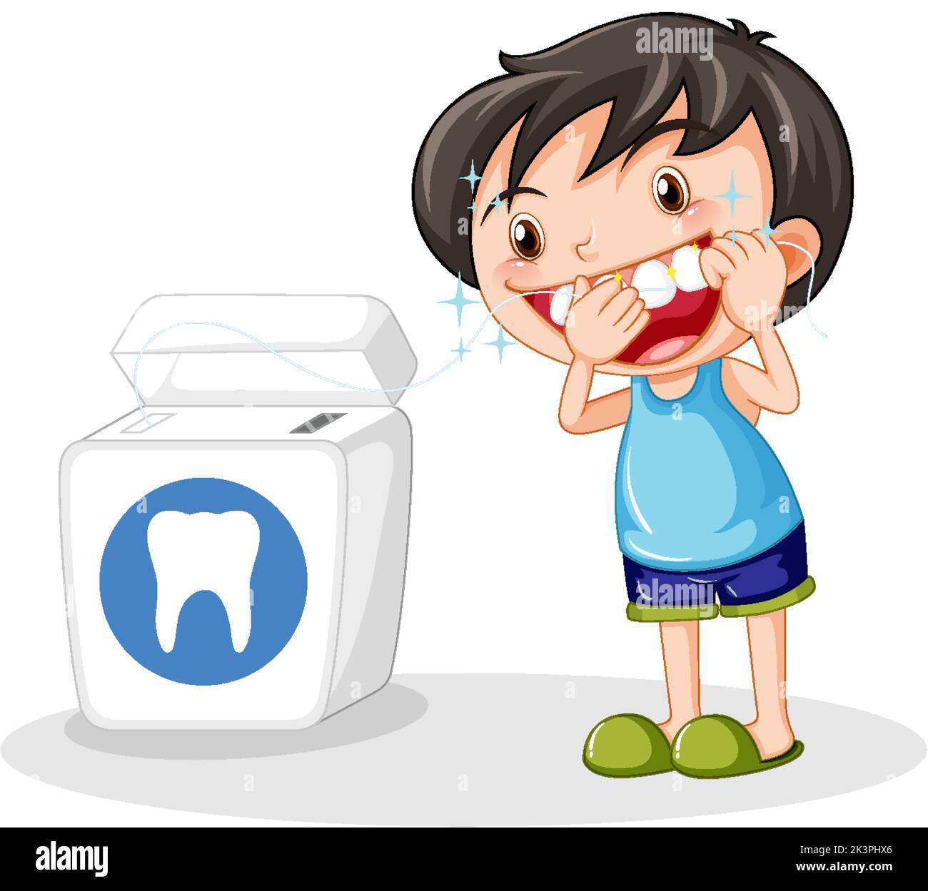 Cute boy cartoon character flossing teeth illustration Stock Vector ...