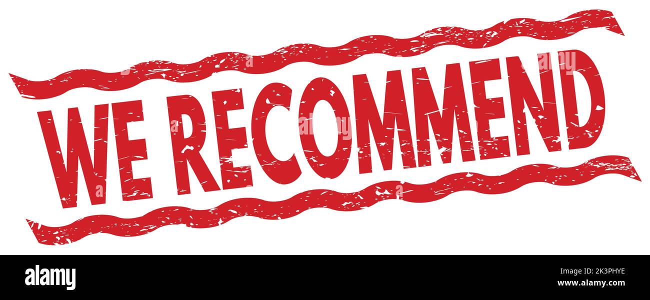 WE RECOMMEND text written on red lines stamp sign Stock Photo - Alamy
