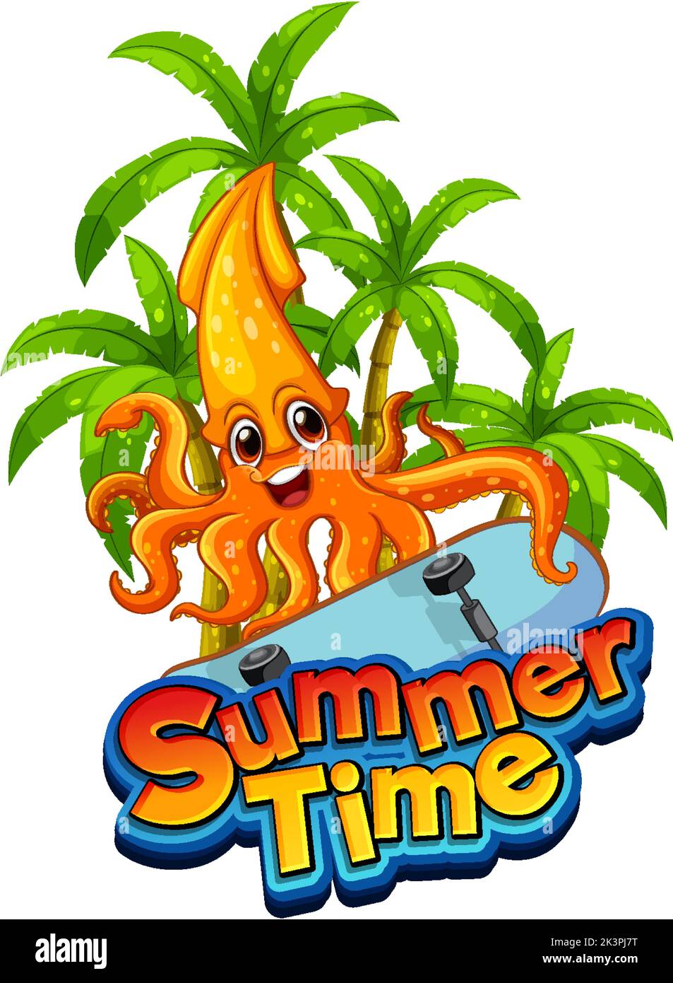 Summer time word with squid cartoon illustration Stock Vector Image ...