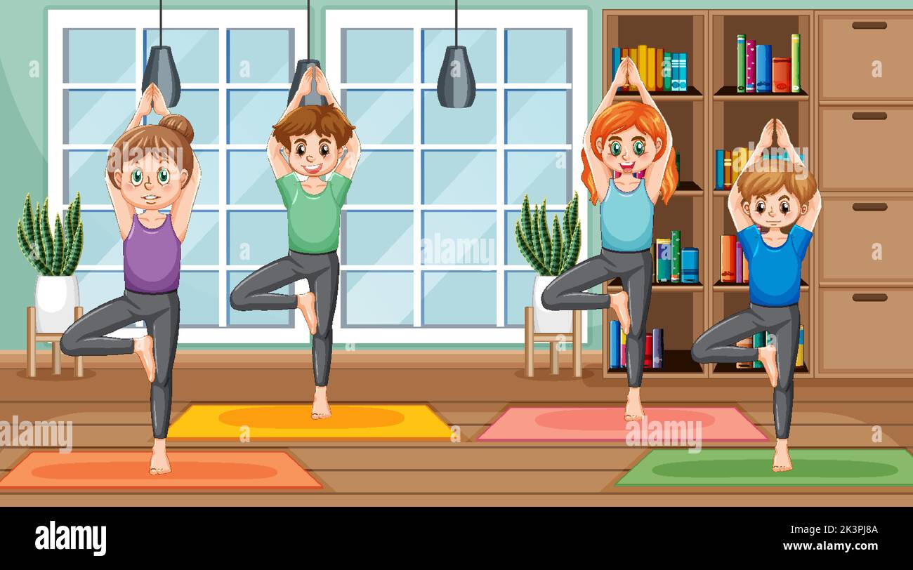 People practicing yoga exercise and meditation illustration Stock ...