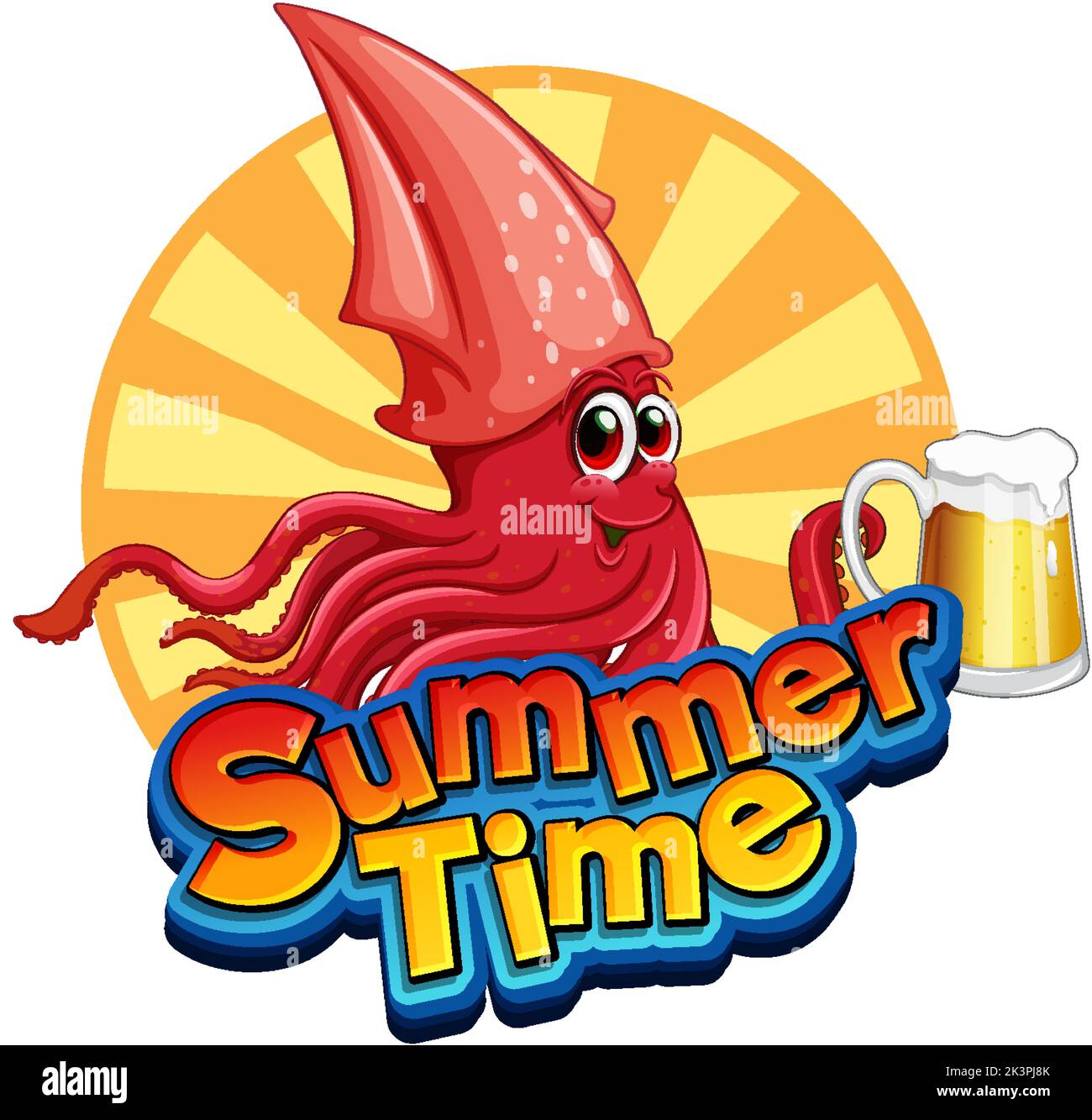 Summer time word with squid cartoon illustration Stock Vector Image ...