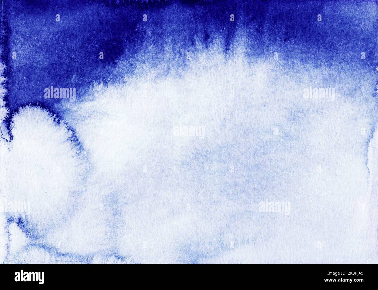 Watercolor deep blue and white gradient background, hand painted. Old ...
