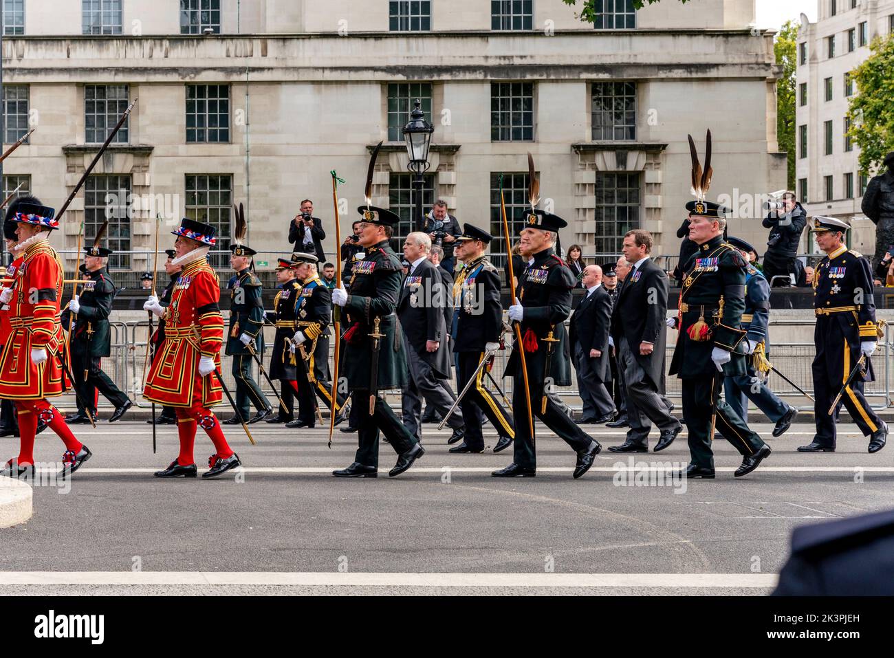 Members Of The British Royal Family Walk Behind The Coffin Of Queen ...