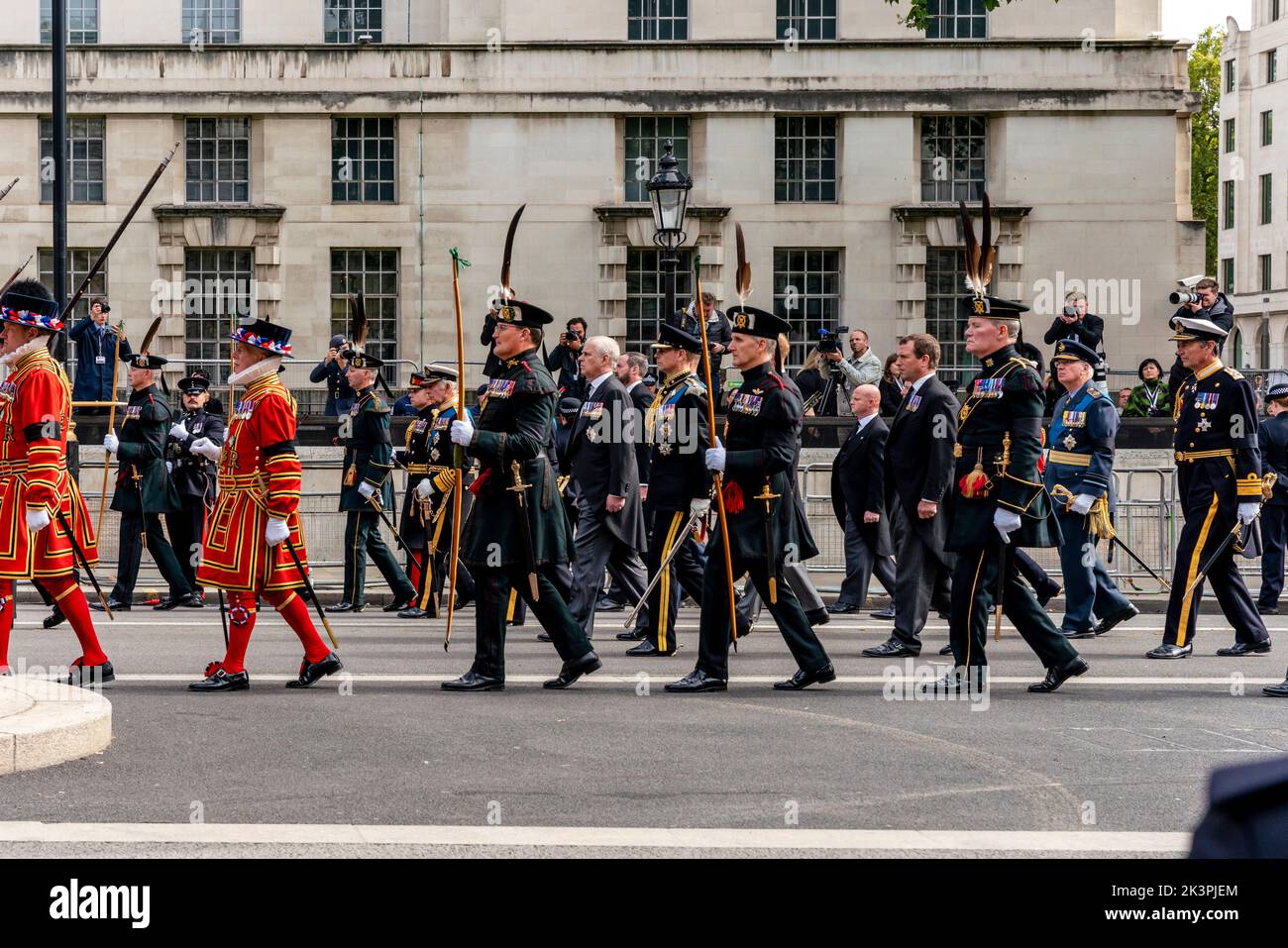 Members Of The British Royal Family Walk Behind The Coffin Of Queen ...