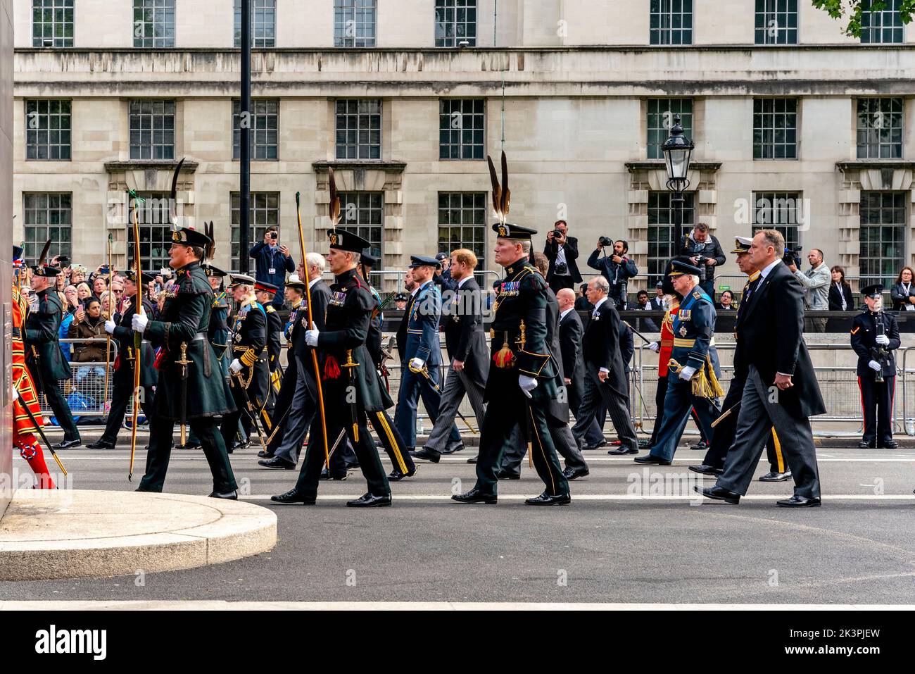 Members Of The British Royal Family Walk Behind The Coffin Of Queen ...