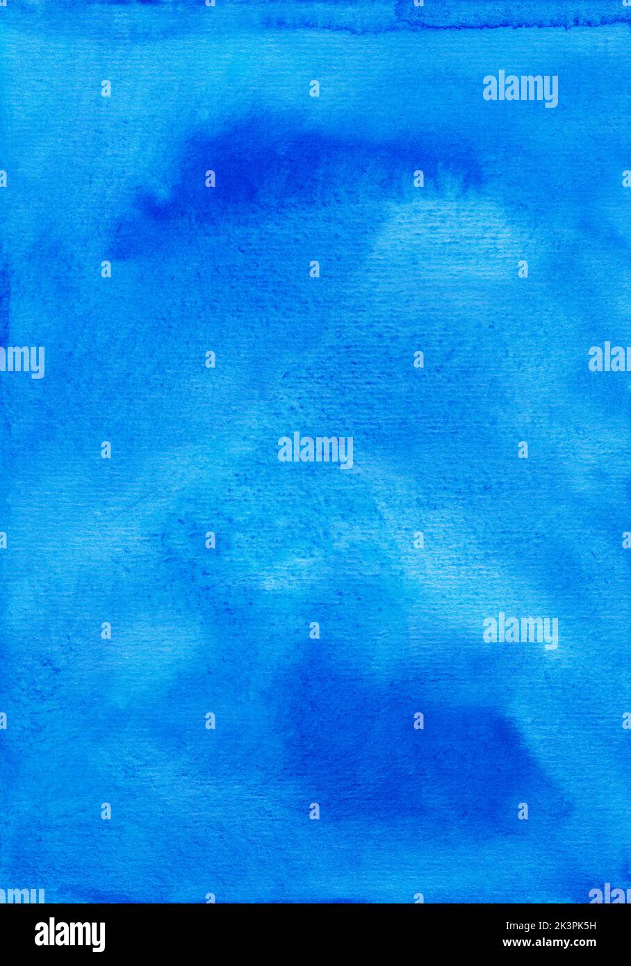 Watercolor azure blue background painting. Watercolour deep cerulean ...