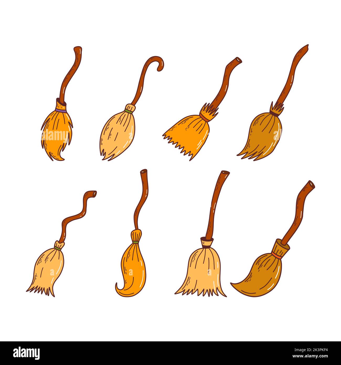 Set of different witch brooms. Halloween elements. Trick or treat ...