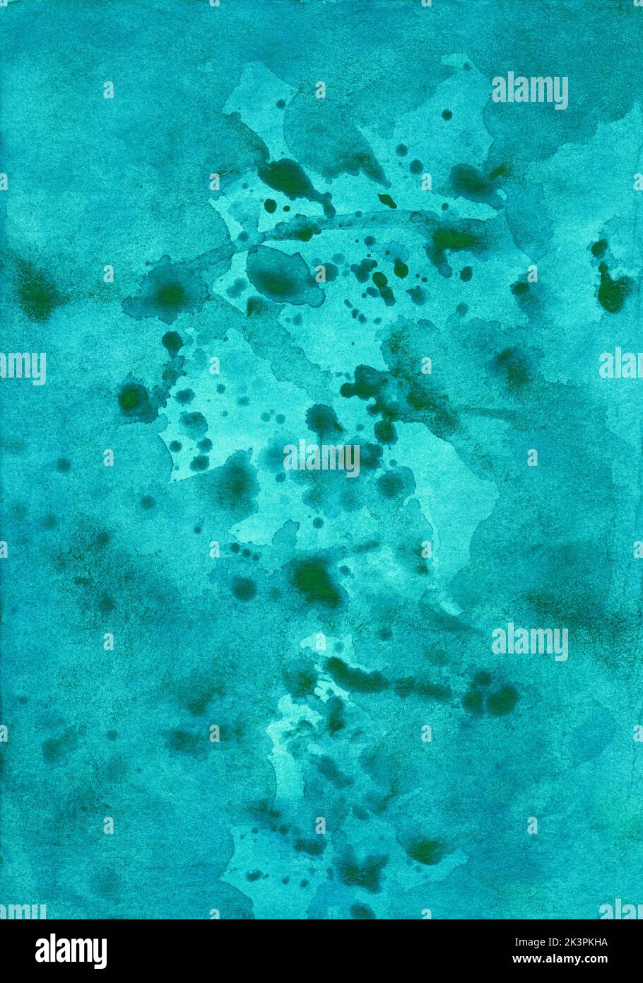 Watercolor deep turquoise splash background texture. Sea green liquid ...