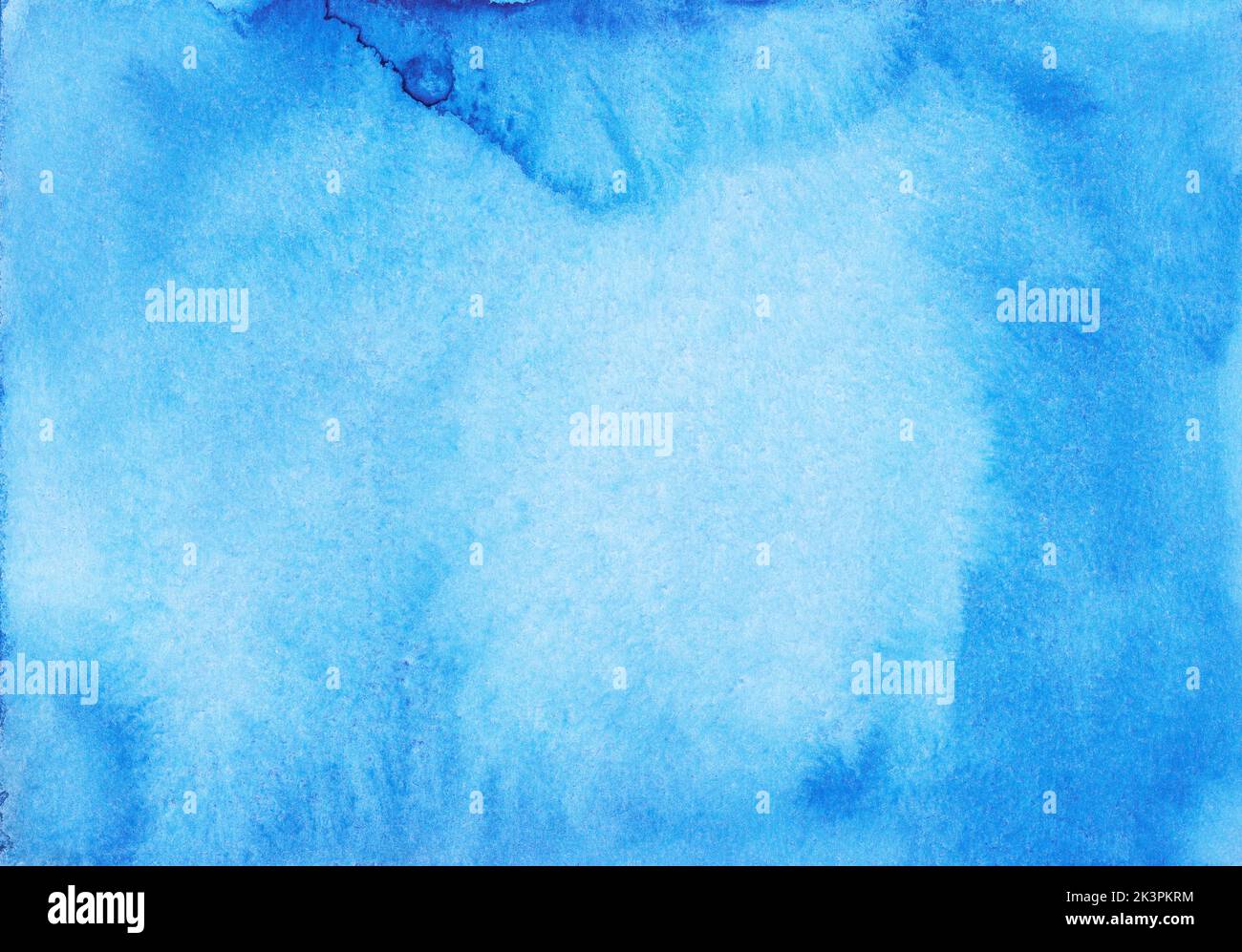 Watercolor watery light blue background painting. Sky blue stains on ...