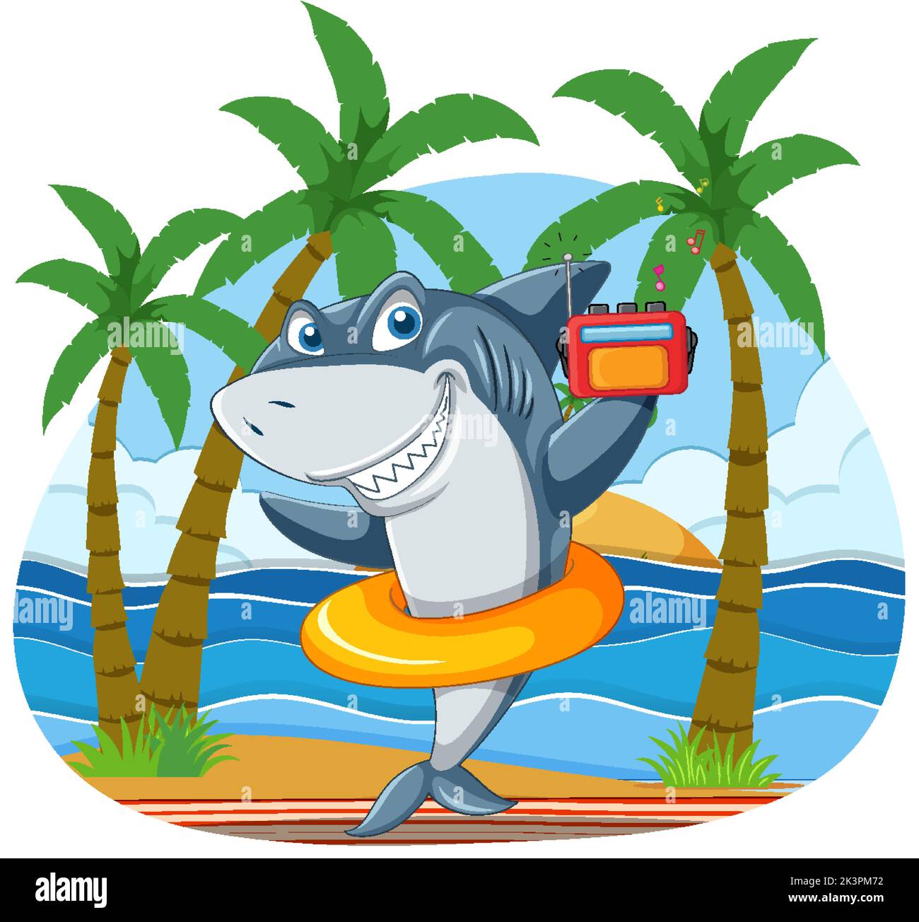 Shark cartoon character relaxing on the beach illustration Stock Vector ...