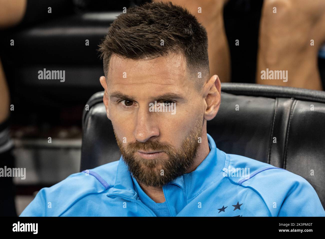 Harrison, NJ - September 27, 2022: Lionel Messi (10) of Argentina sits ...