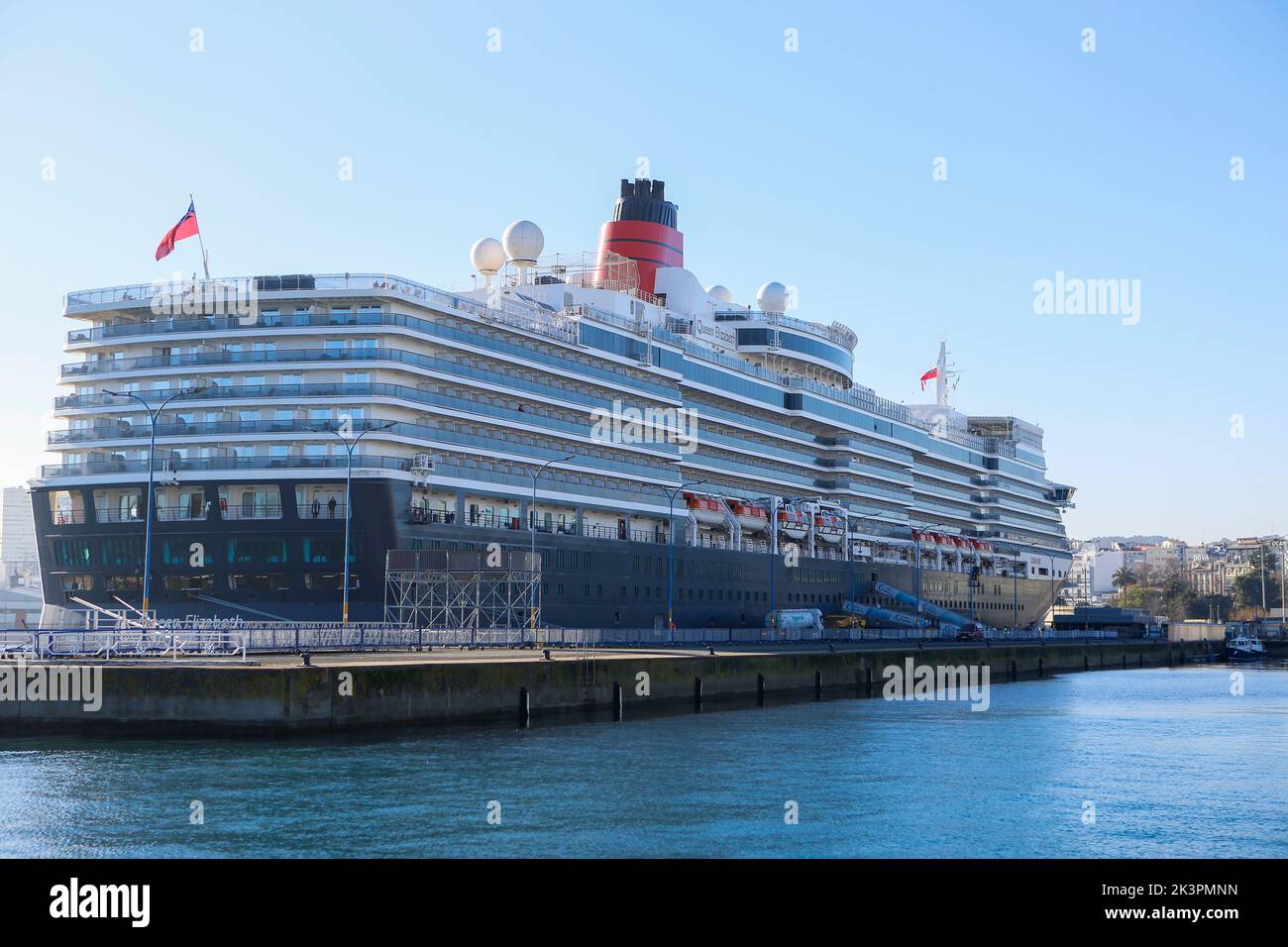 La Coruna-Spain. The cruise ship Queen Elizabeth leaving the port of A ...