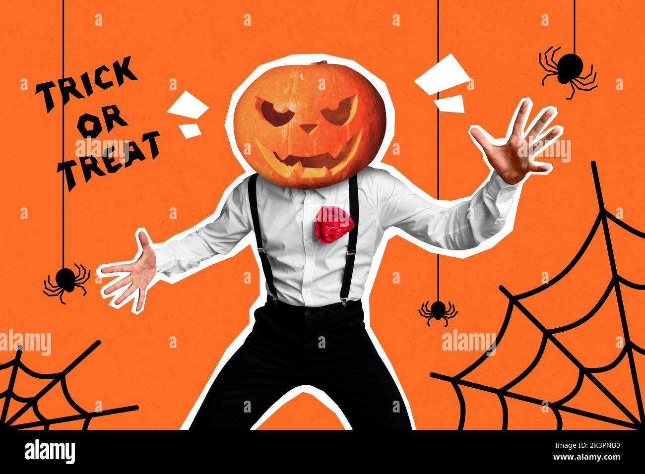 Collage 3d image of pinup pop retro sketch of frighten spooky man ...