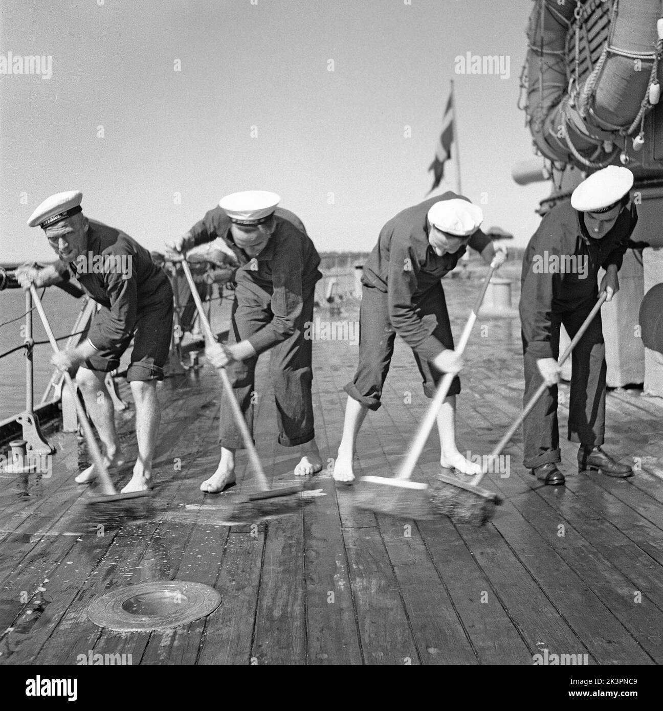 During World war II. The war ship Sverige during navy exercises at sea ...