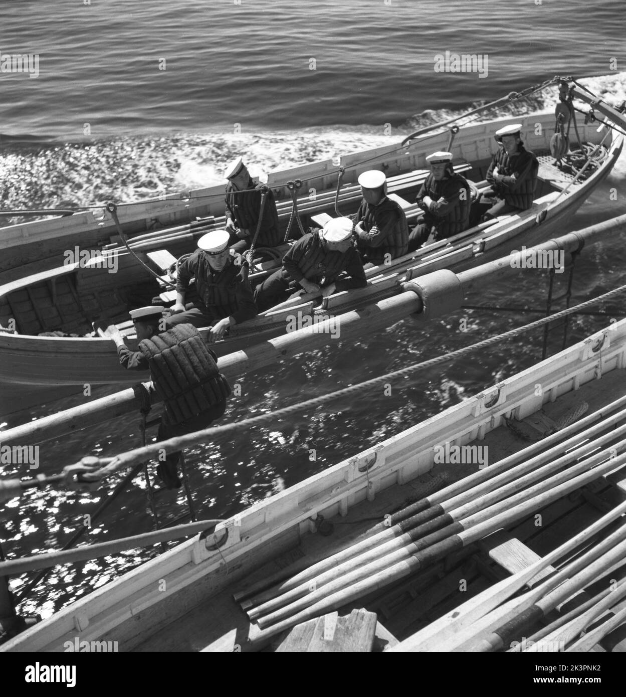 During World war II. The war ship Sverige during navy exercises at sea ...