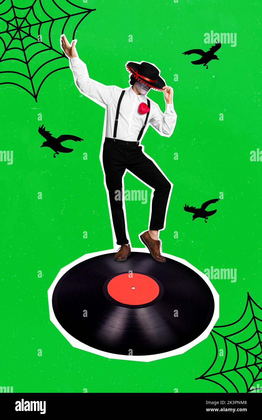 Photo artwork minimal picture of funny funky man skeleton dancing retro ...