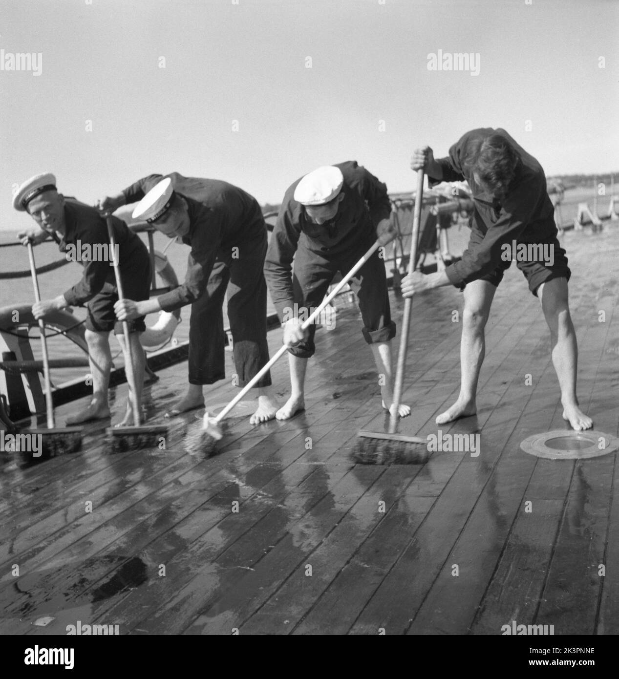 During World war II. The war ship Sverige during navy exercises at sea ...