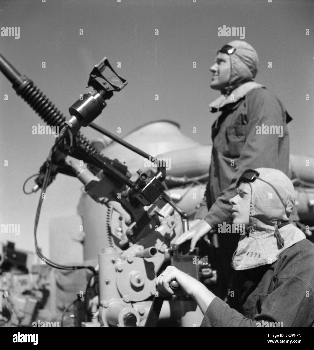 During World war II. The war ship Sverige during navy exercises at sea ...
