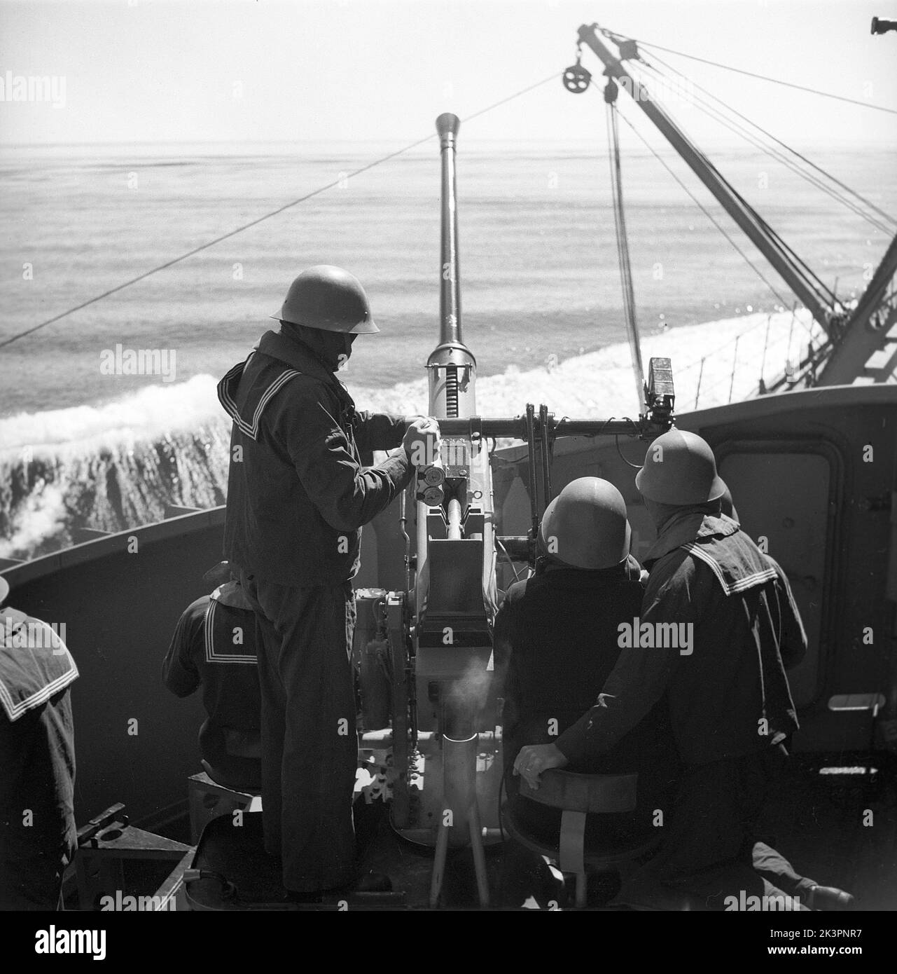 During World war II. The war ship Sverige during navy exercises at sea ...