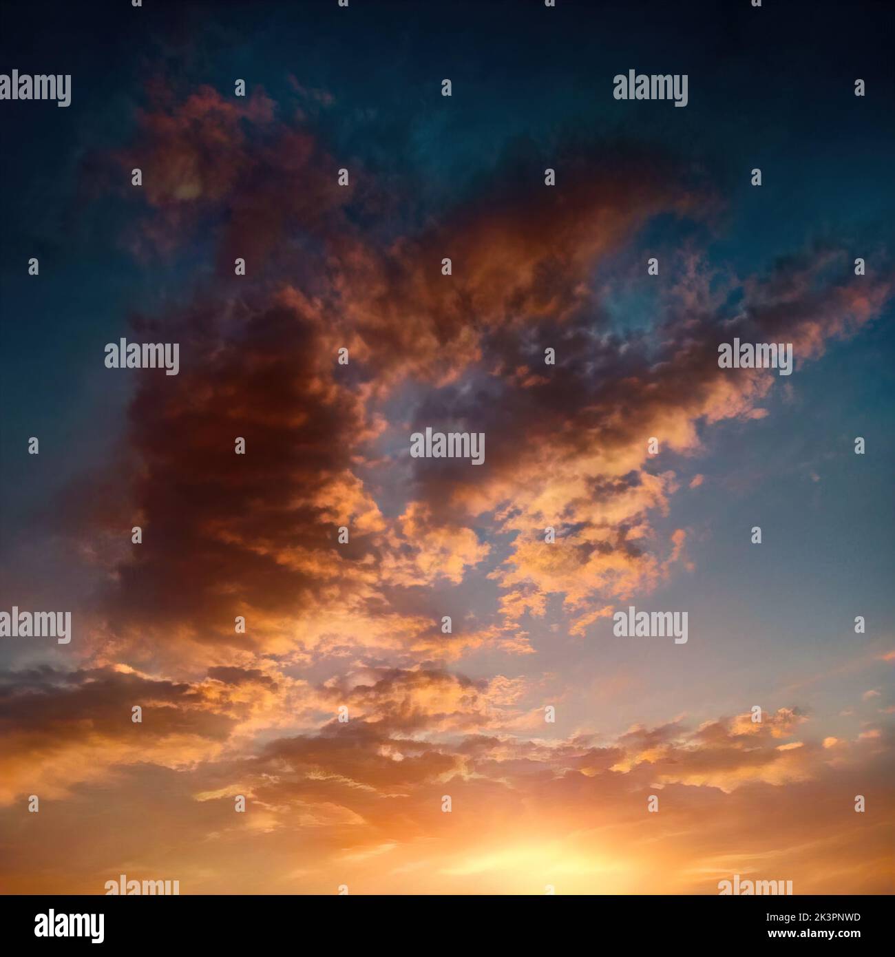 Blue sky with warm color from sunset during cloudy day Stock Photo - Alamy