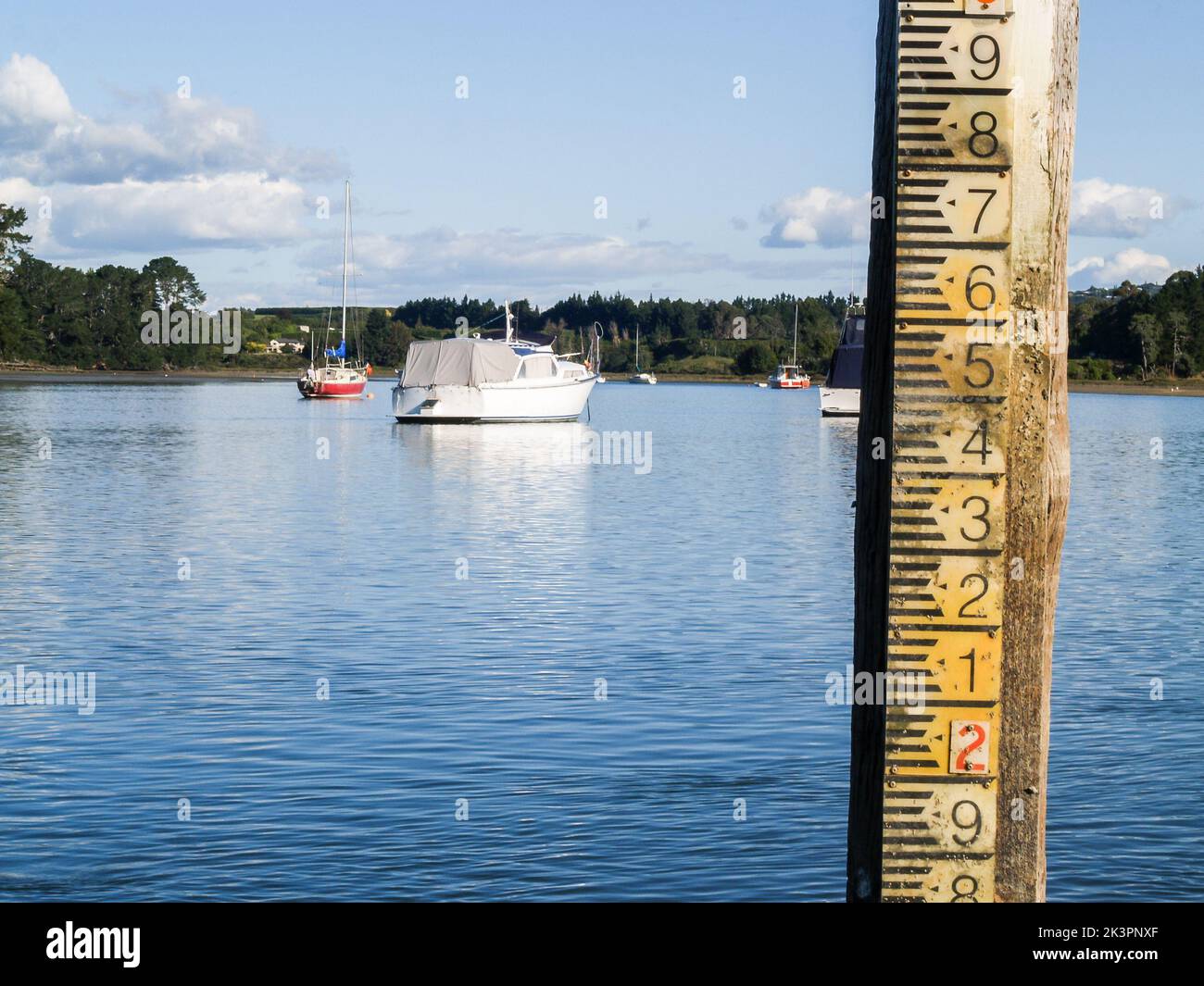 Sea tide depth measure in bay at Omokoroa, Tauranga New Zealand Stock ...