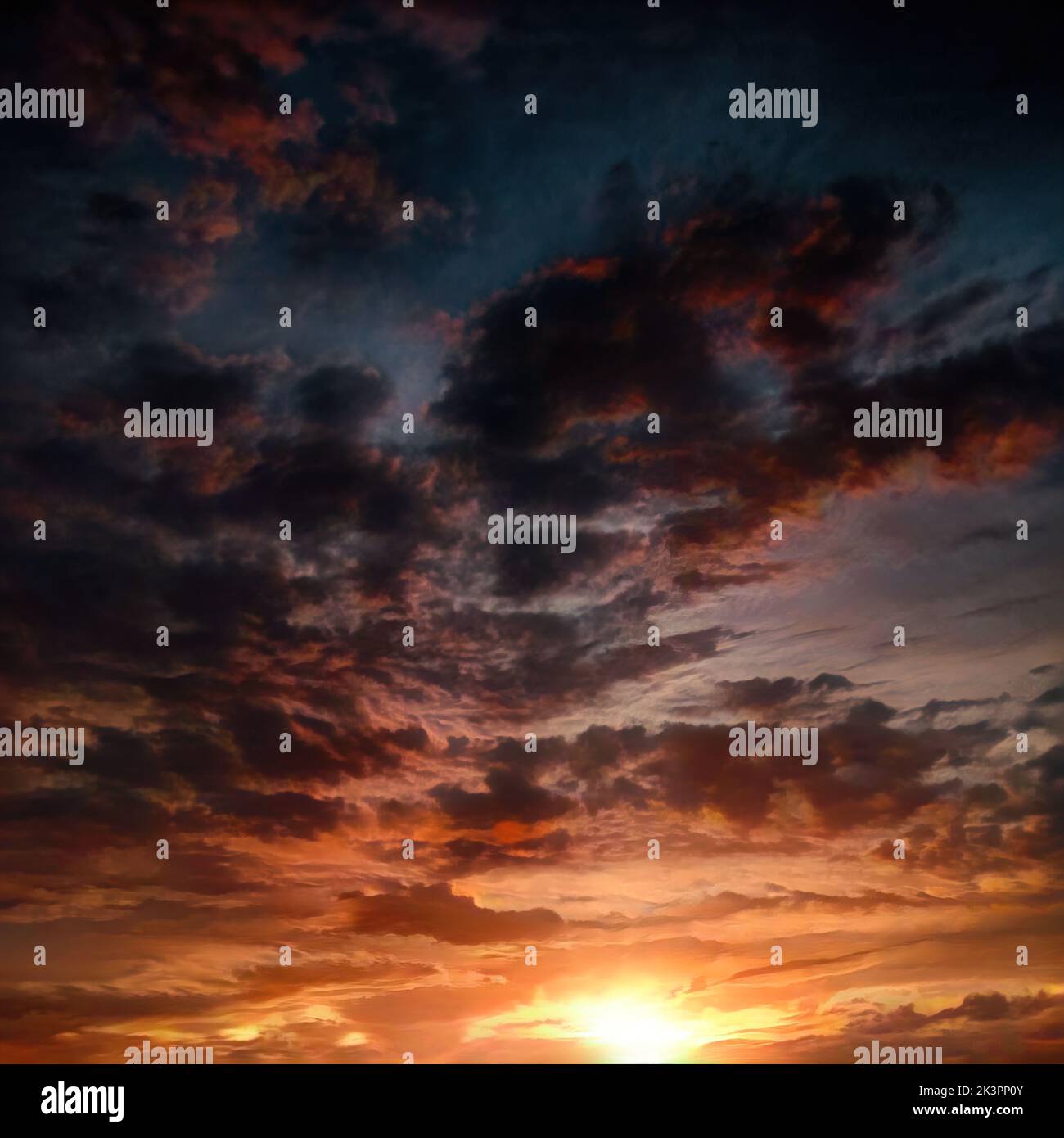 Blue sky with warm color from sunset during cloudy day Stock Photo - Alamy