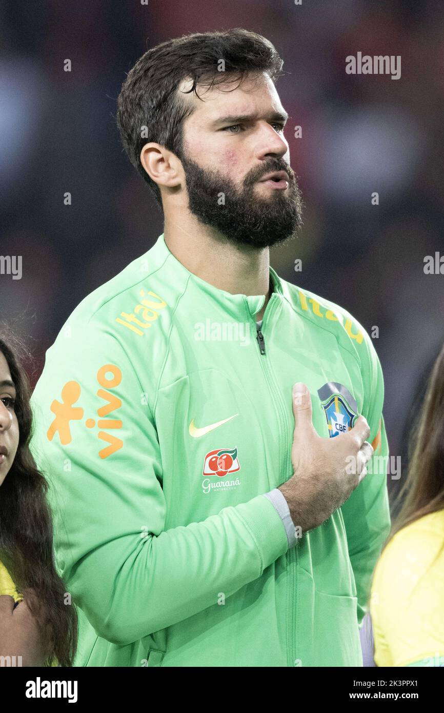 Paris, France, September 27, 2022, Goalkeeper Alisson Becker of Brazil ...