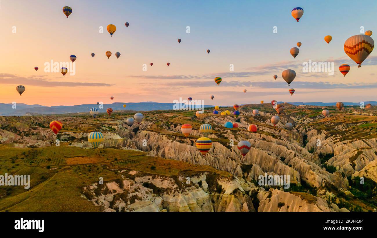 Sunrise with hot air balloons in Cappadocia, Turkey balloons in ...