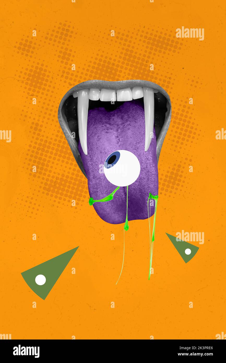 Collage 3d image of pinup pop retro sketch of vampire dracula mouth ...