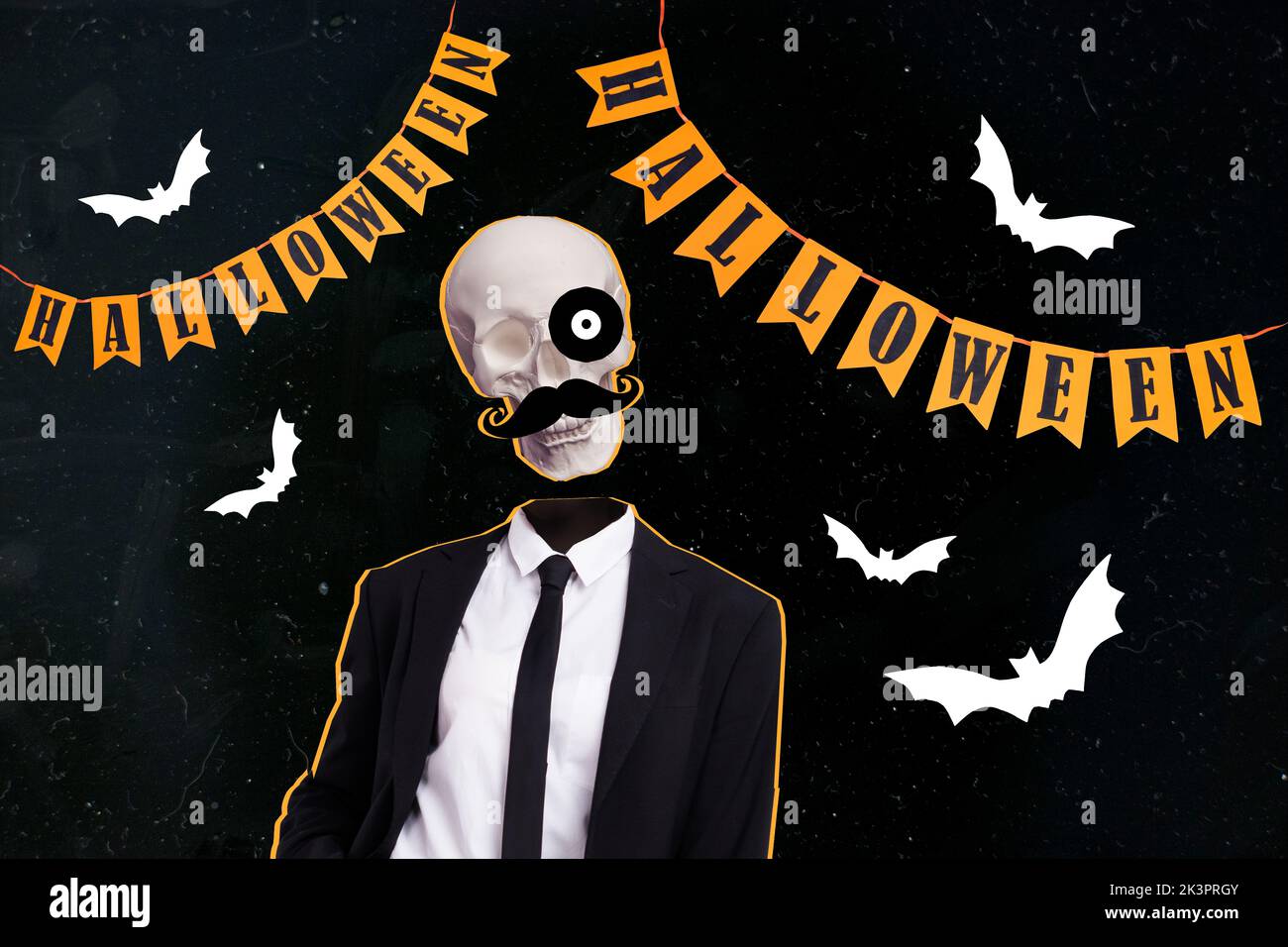 Creative drawing collage picture of halloween party decorations ...