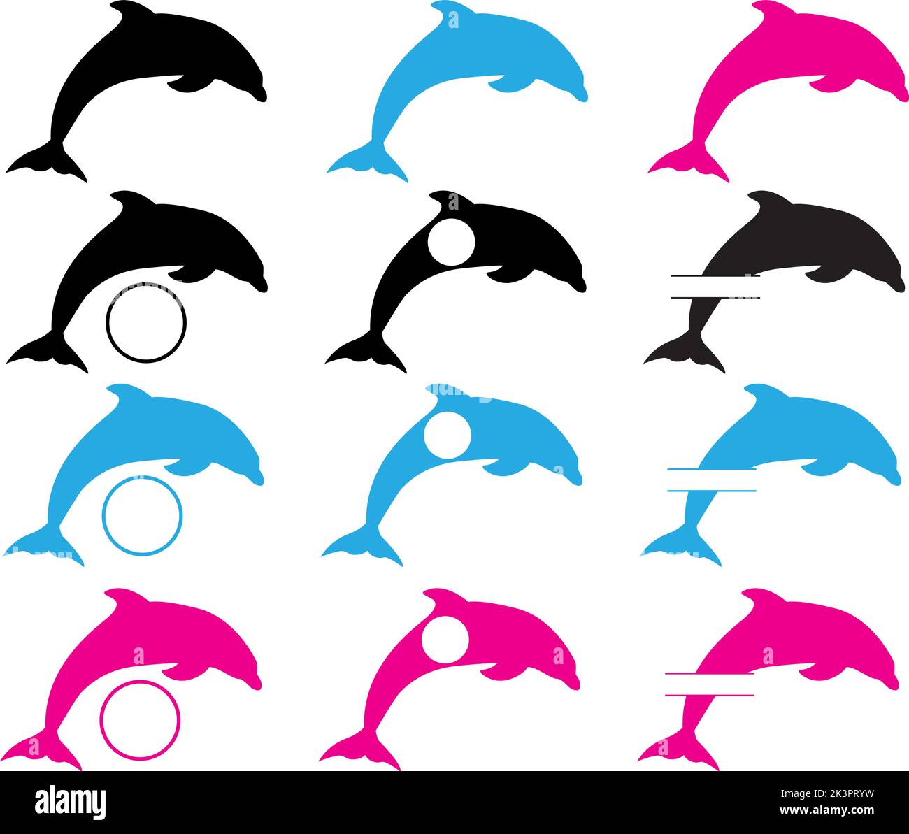 swimming dolphins on white background. Dolphin monogram. Sea life ...