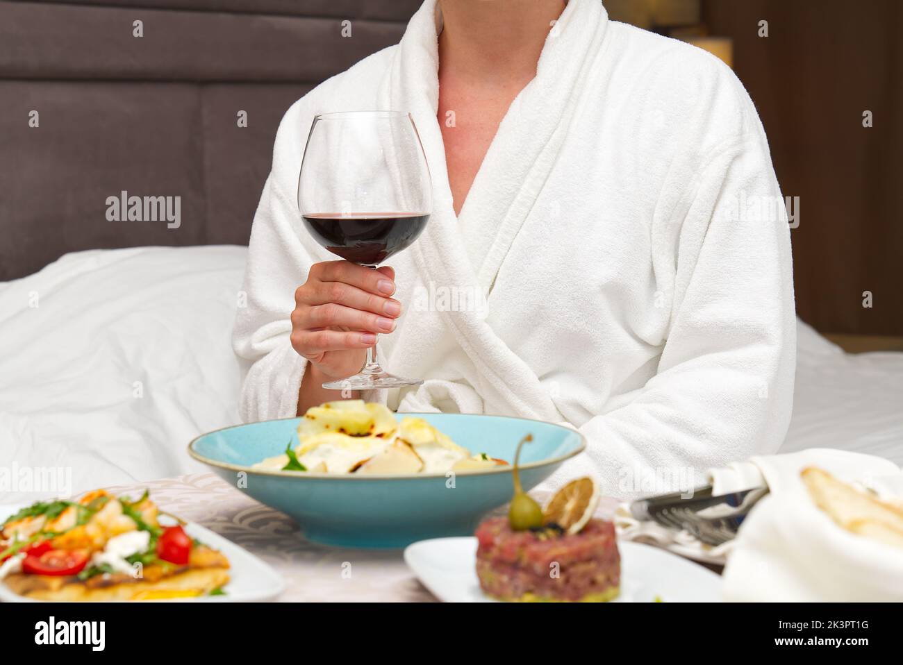 hotel room service, dinner and flowers. Romantic vacation Stock Photo ...
