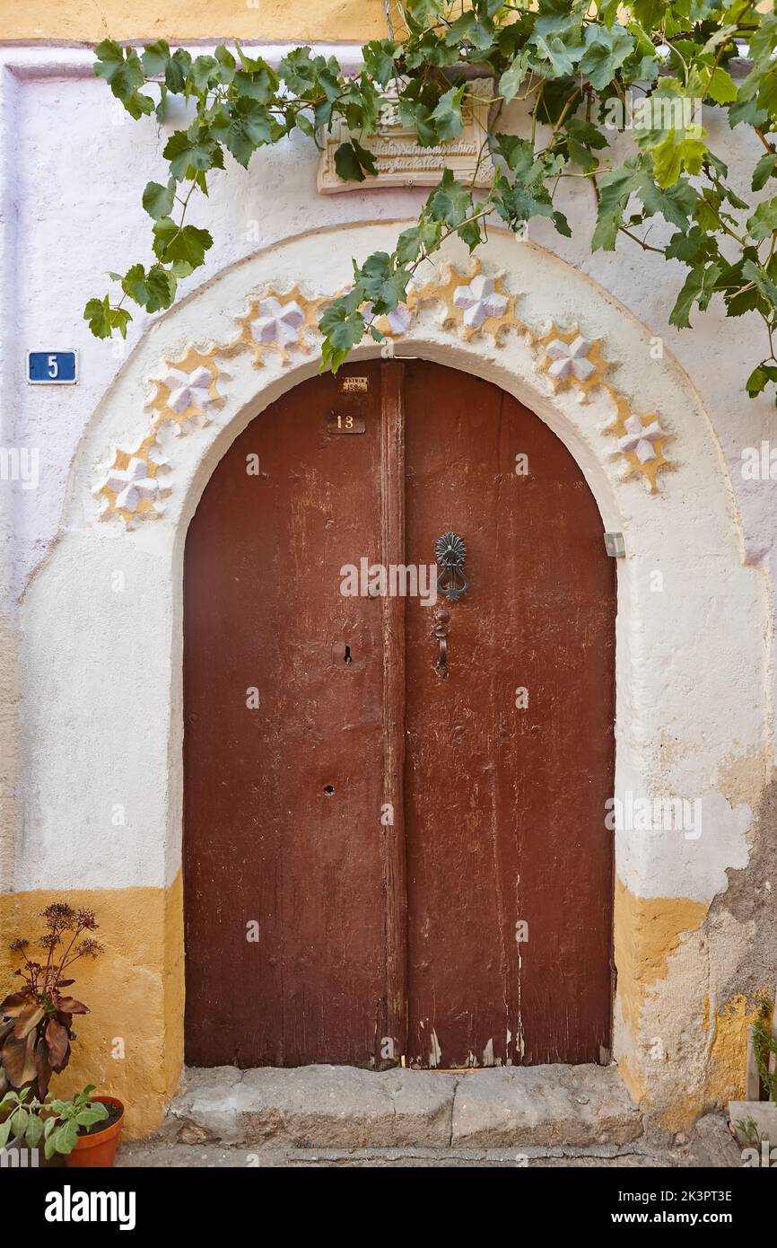 Antique greek colored doors in Mustafapasa village, Cappadocia. Turkey ...