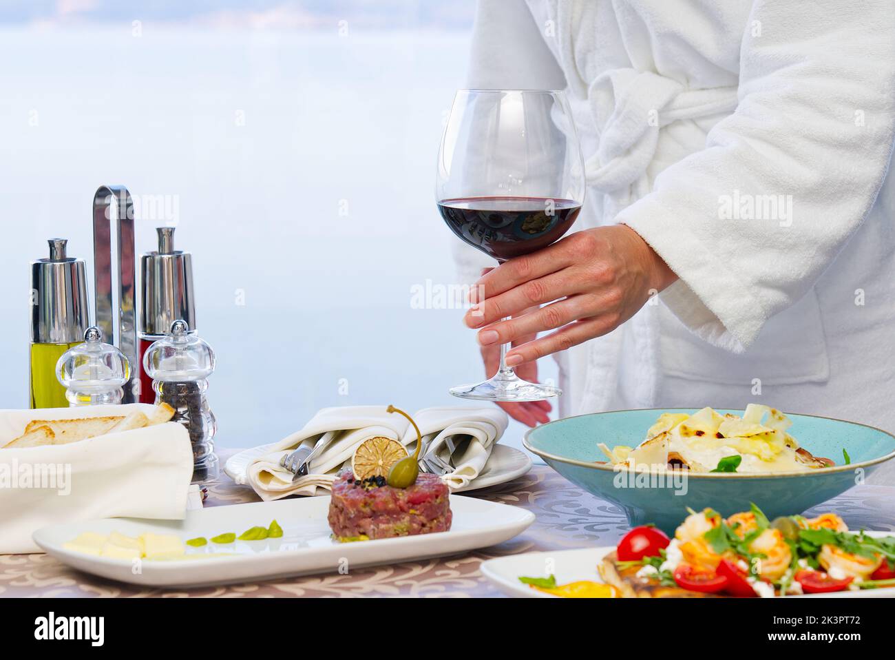 hotel room service, dinner and flowers. Romantic vacation Stock Photo ...
