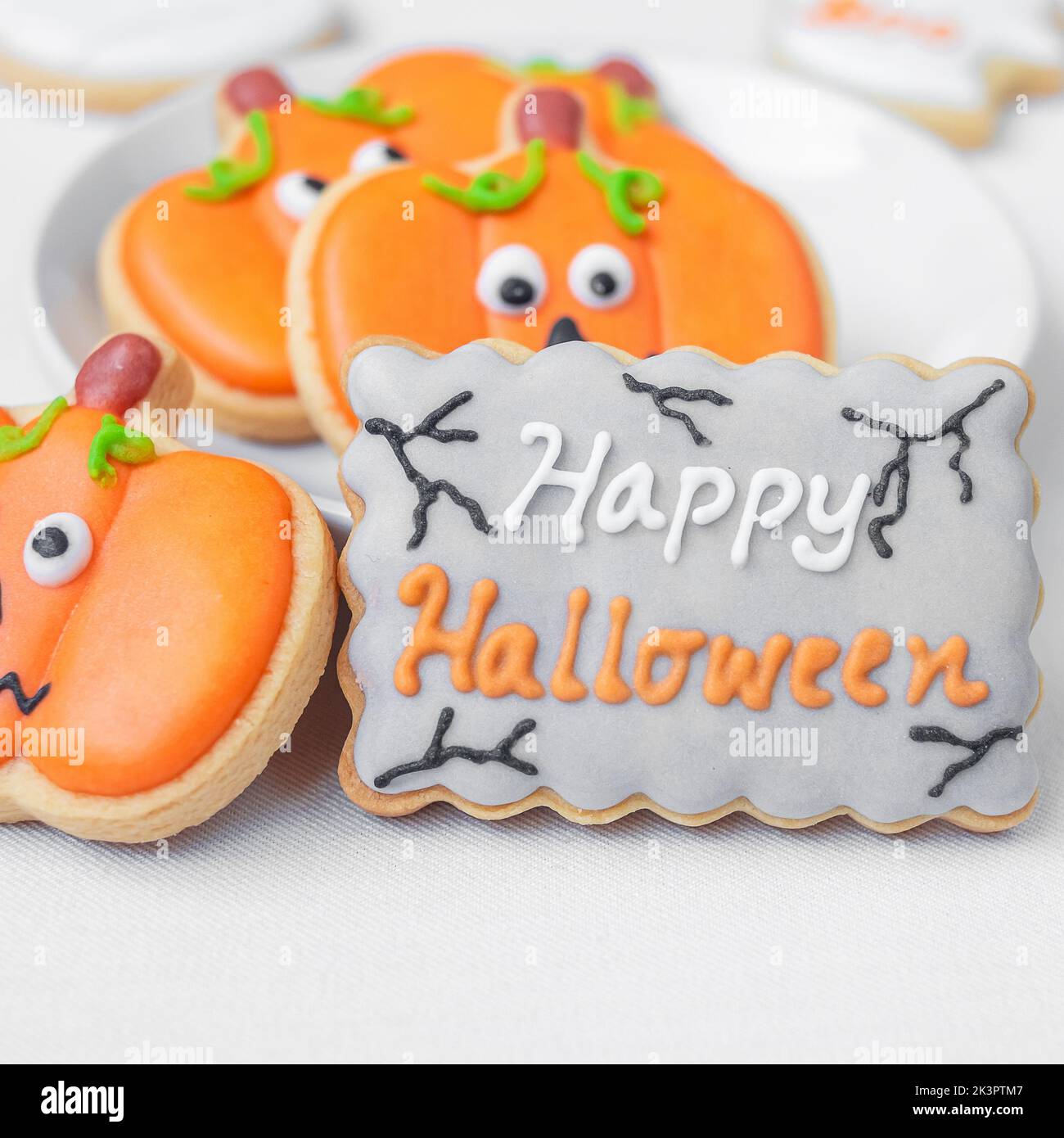 Happy Halloween with funny Cookies; Pumpkin, scary ghost, spooky mummy ...