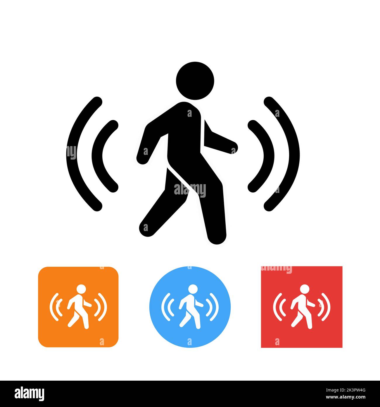 Motion Sensor Icon Editable Line Vector Walking Man Symbol With Motion Sensor Waves Signal