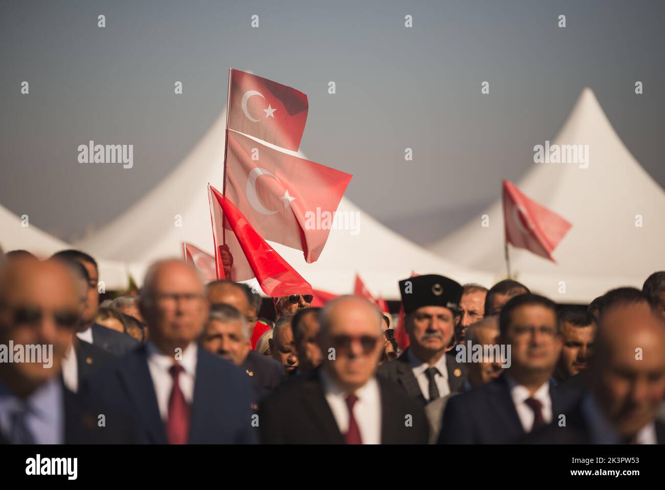 Izmir, Turkey - September 9, 2022: Close up shot of Turkish flags in a ...