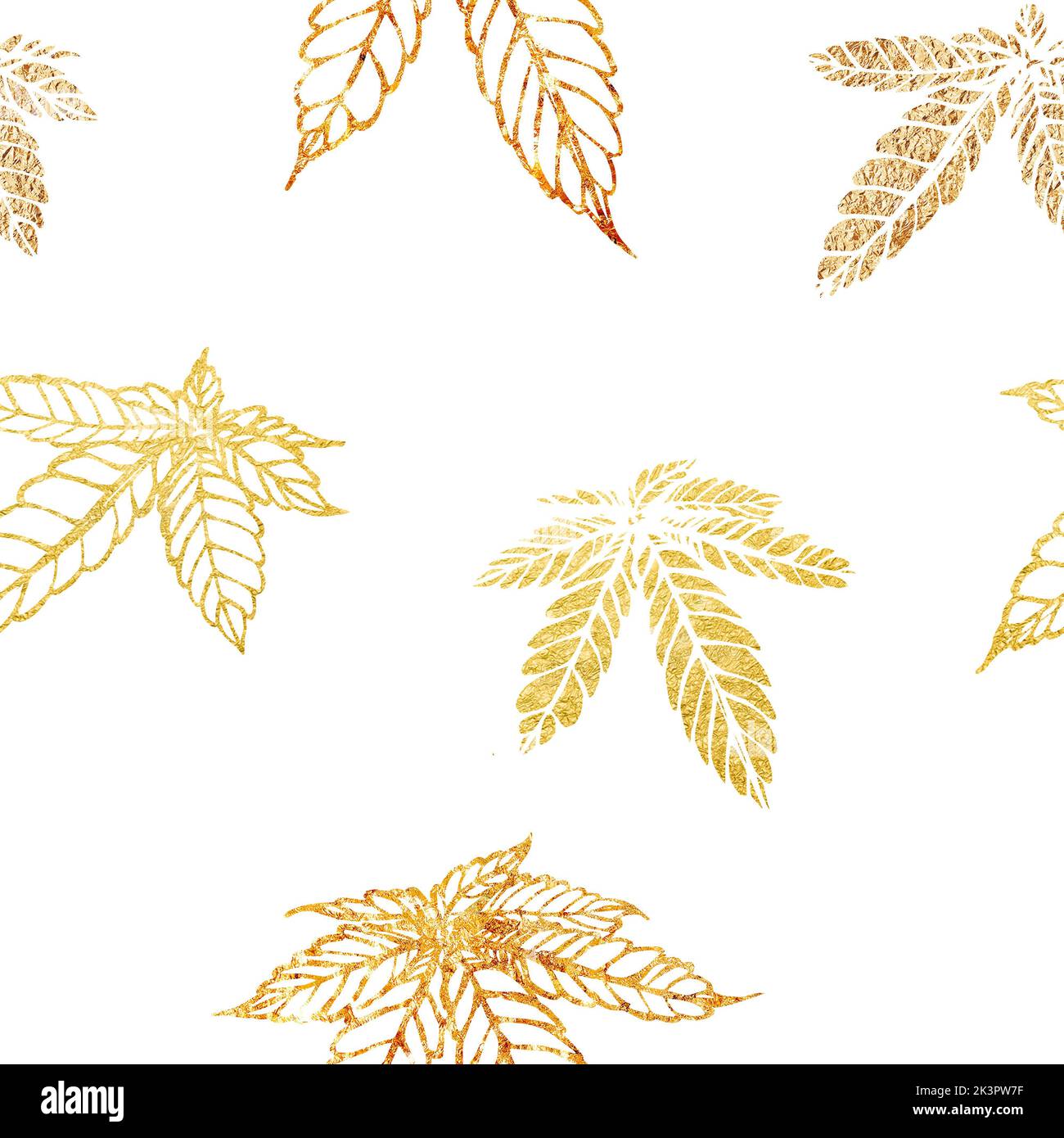Golden marijuana leaves seamless pattern. Cannabis branch sativa ...