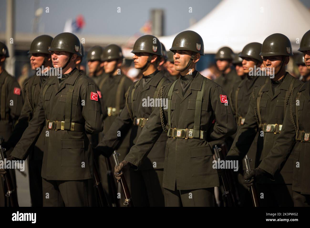 Izmir, Turkey - September 9, 2022: Turkish soldiers at the ceremony of ... Izmir, Turkey - September 9, 2022: Turkish soldiers at the ceremony of ...