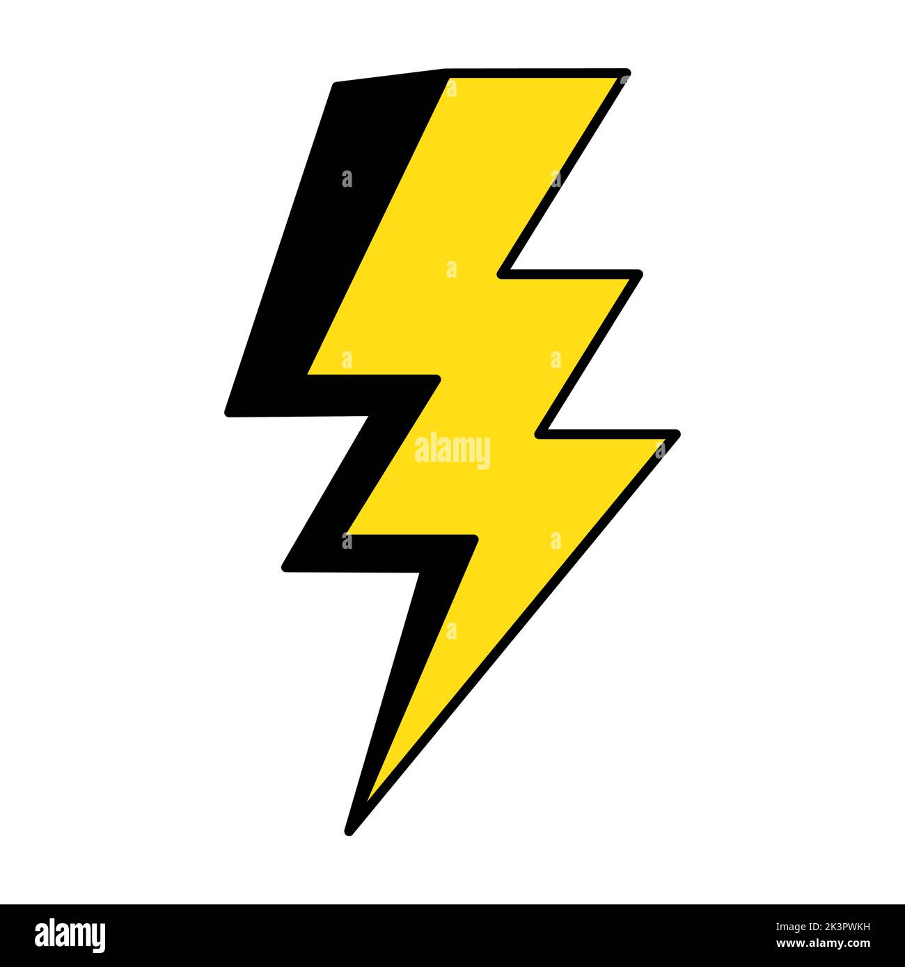 Yellow electric lightning bolt with shading effects on white background ...