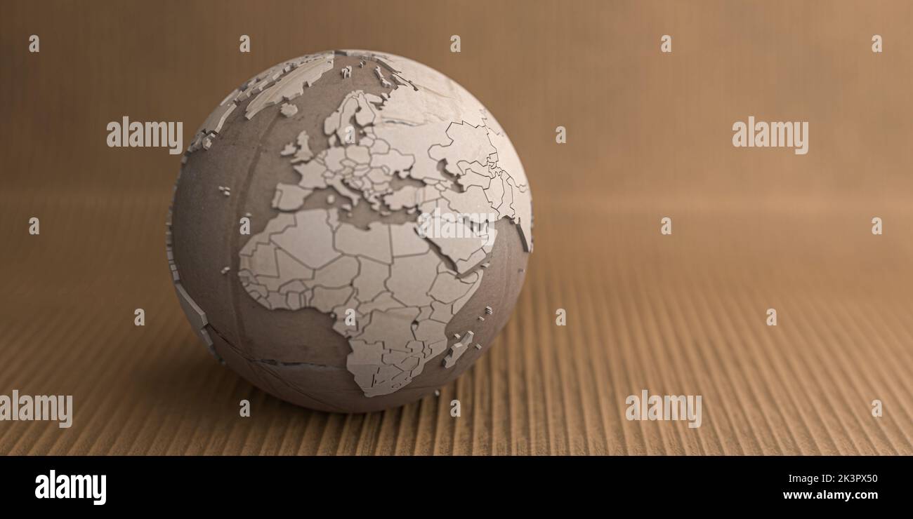 paper earth model on cardboard background 3d illustration Stock Photo ...