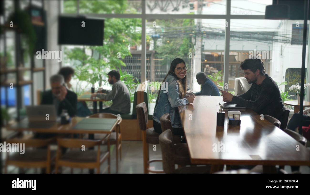 Interior of coffee shop place with people. Cafe restaurant with men and ...