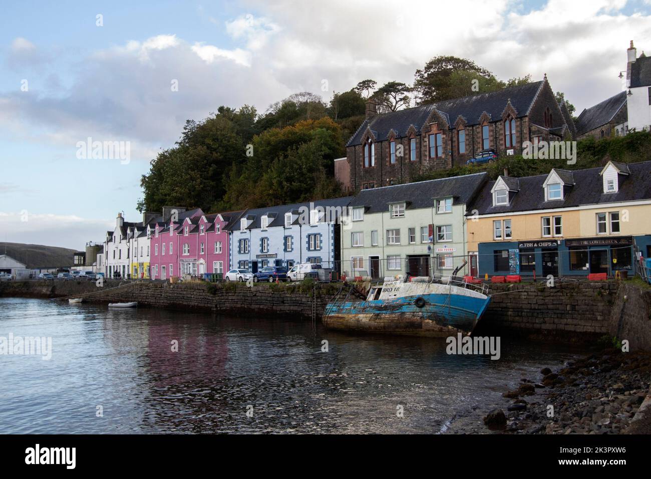 Row of rainbow coloured houses near the harbour at Portree, Isle of ...