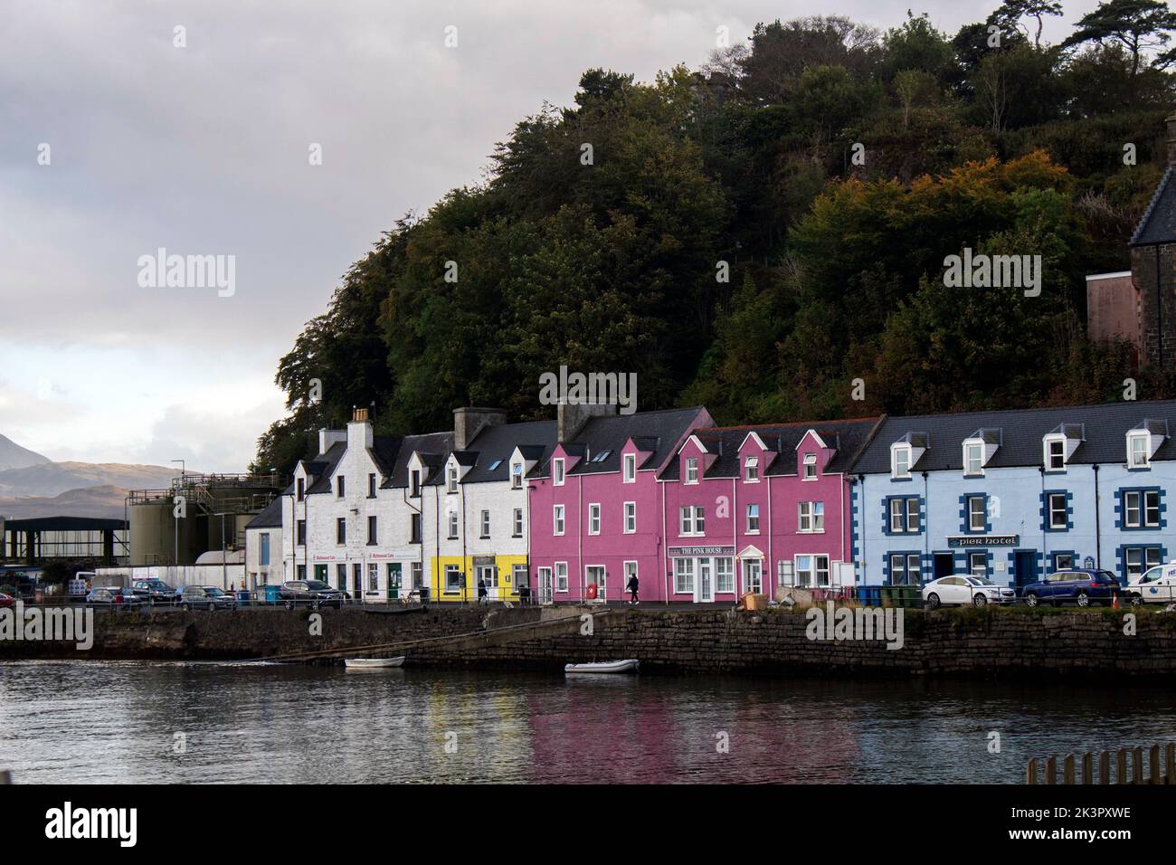 Row of rainbow coloured houses near the harbour at Portree, Isle of ...